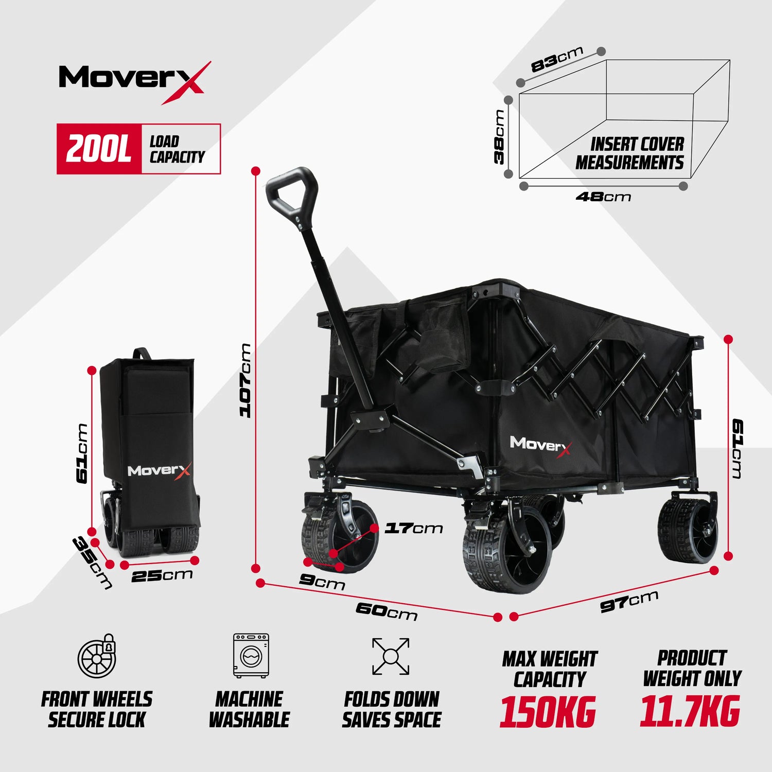 MoverX 200L Premium Folding Festival Trolley, Camping Wagon