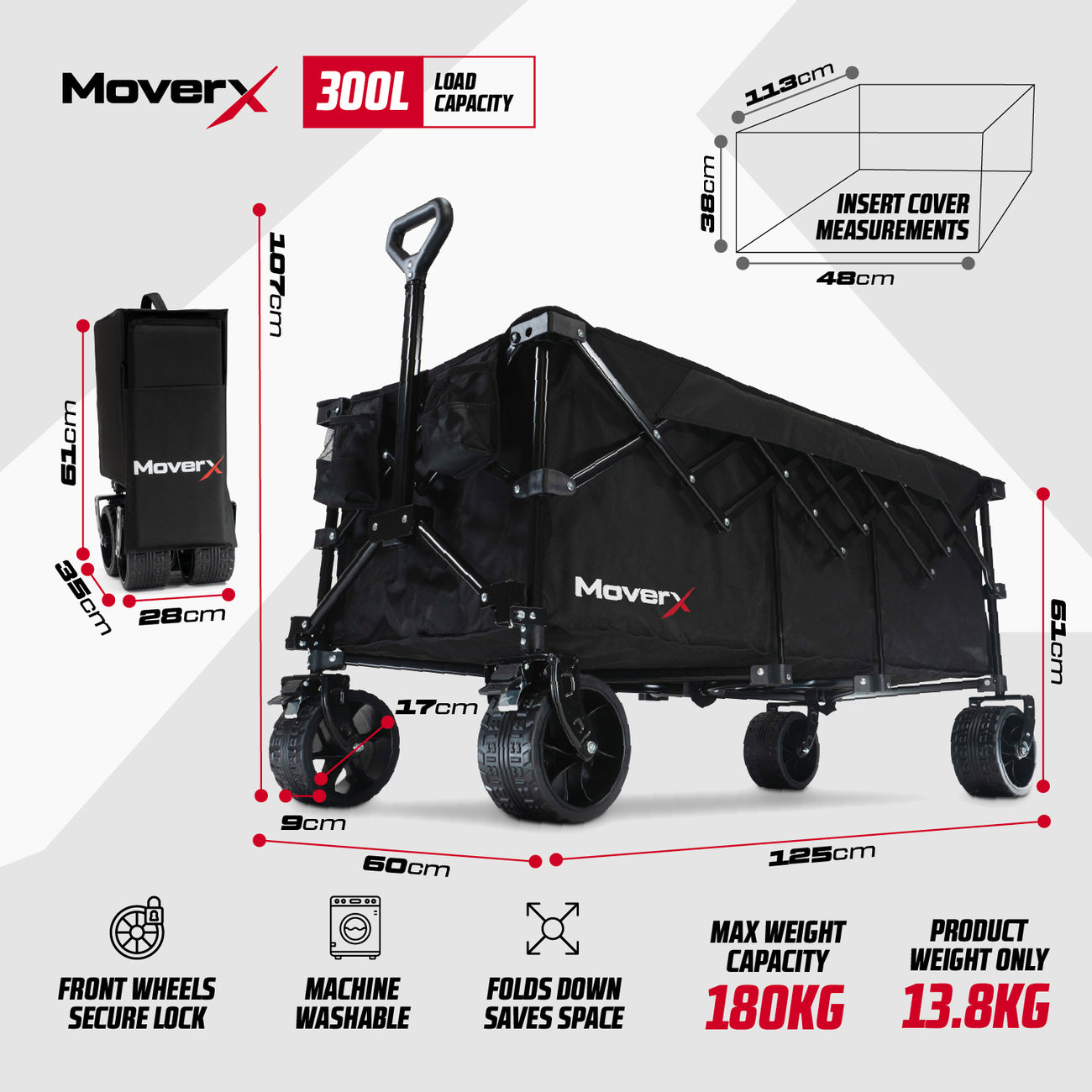 MoverX 300L Folding Camping Trolley Festival Wagon